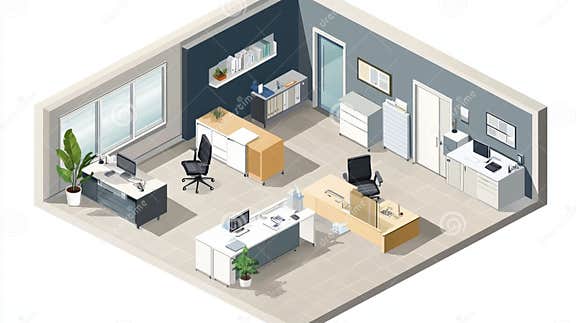 Modern Office Layout Featuring Multiple Workstations and a ...