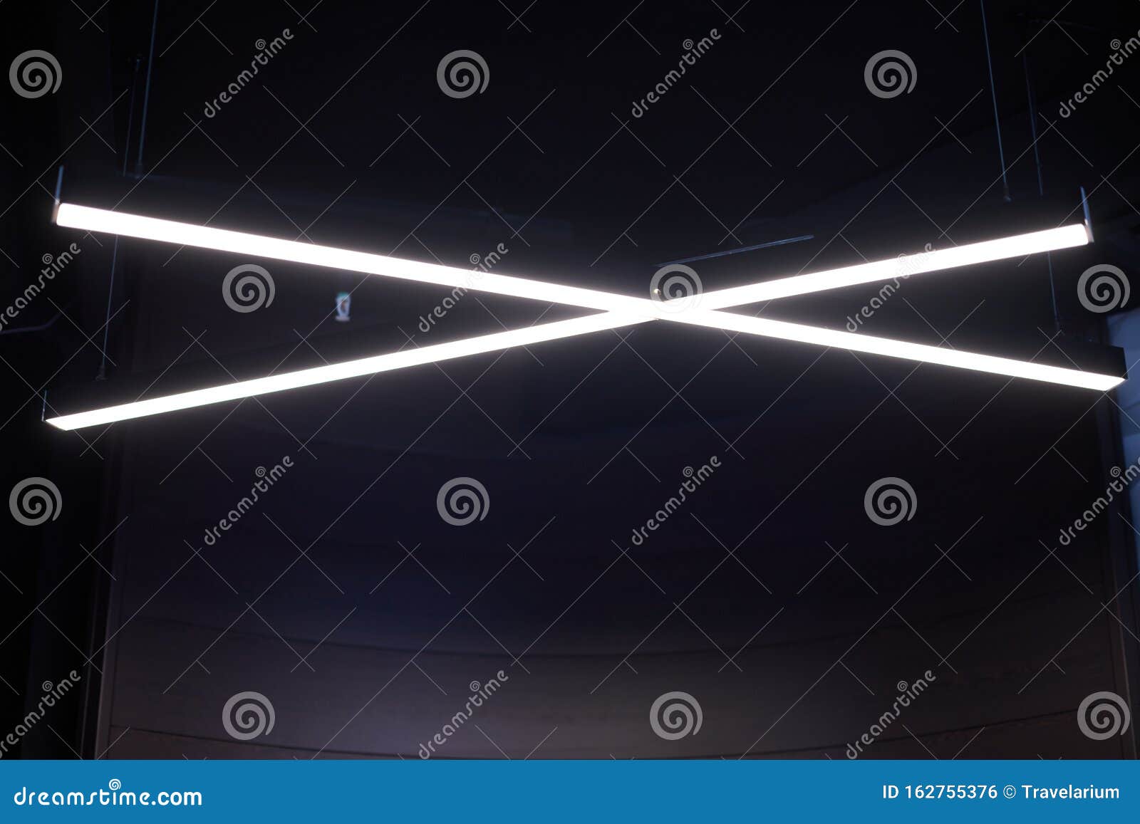 Modern Office Lighting. Thin Lamps in Office Dark Ceiling Stock Photo ...