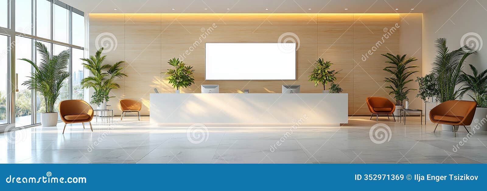 Modern Office Lobby with Empty Digital Signage Screen, Contemporary ...