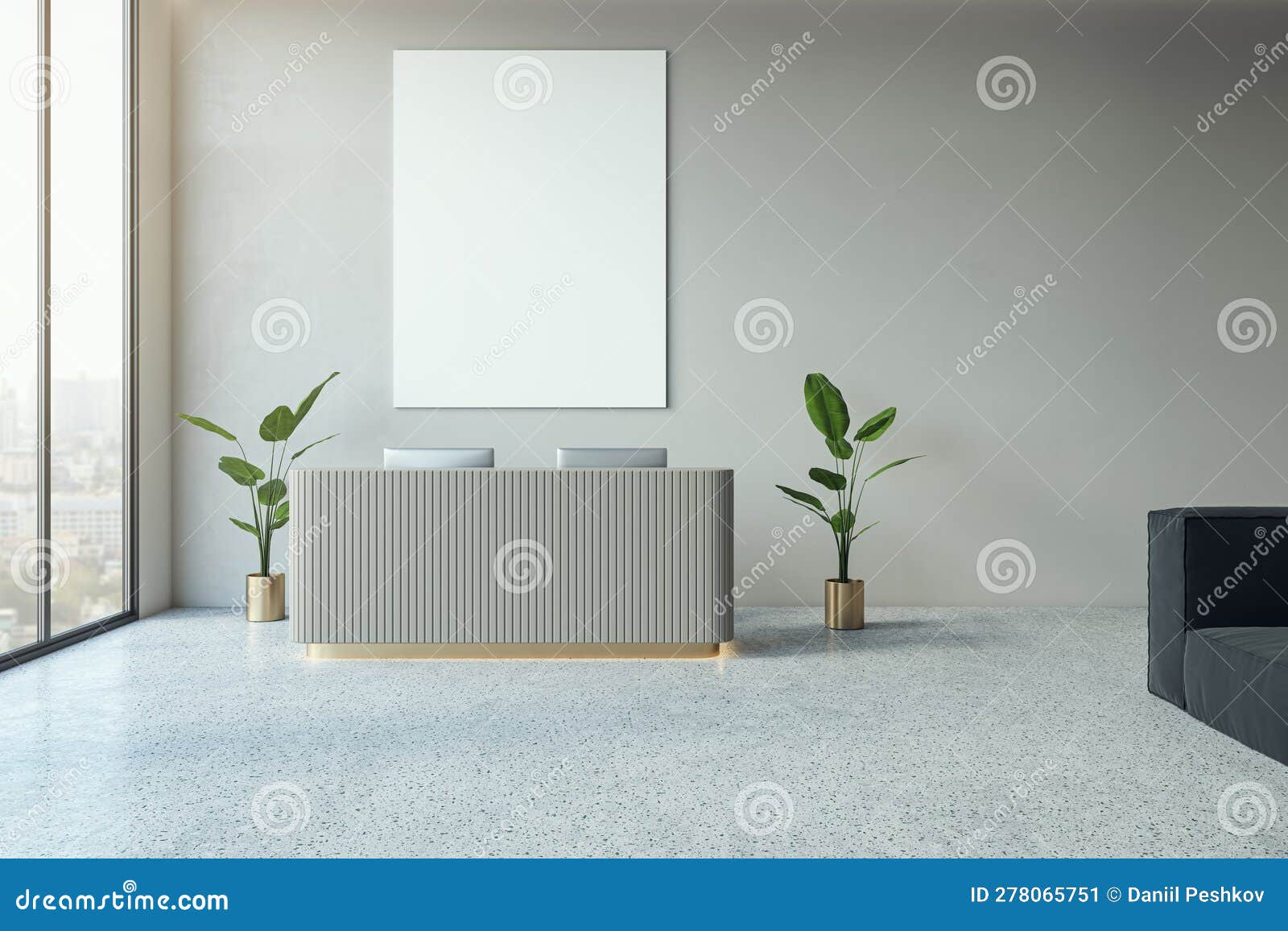 Modern Office Lobby with Empty White Mock Up Poster, Reception Desk ...