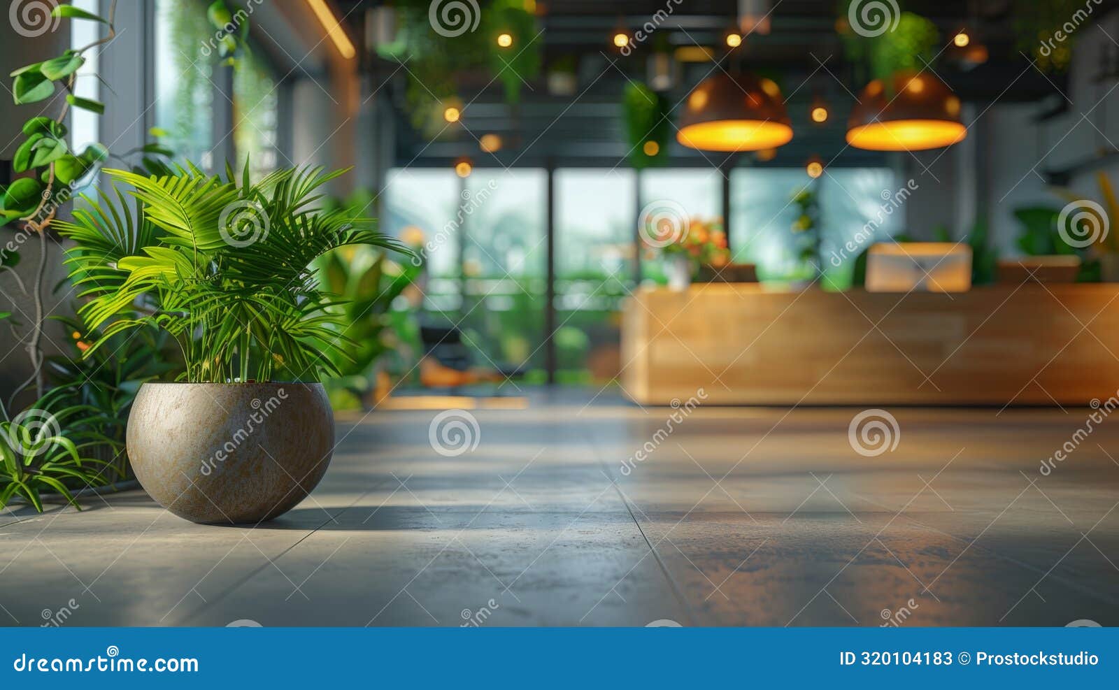 Modern Office Lobby with Greenery and Natural Lighting in Daytime Stock ...