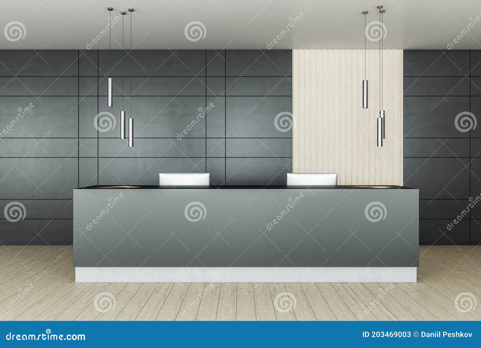 Modern Office Lobby Hall Gray Reception Desk Stock Illustration ...