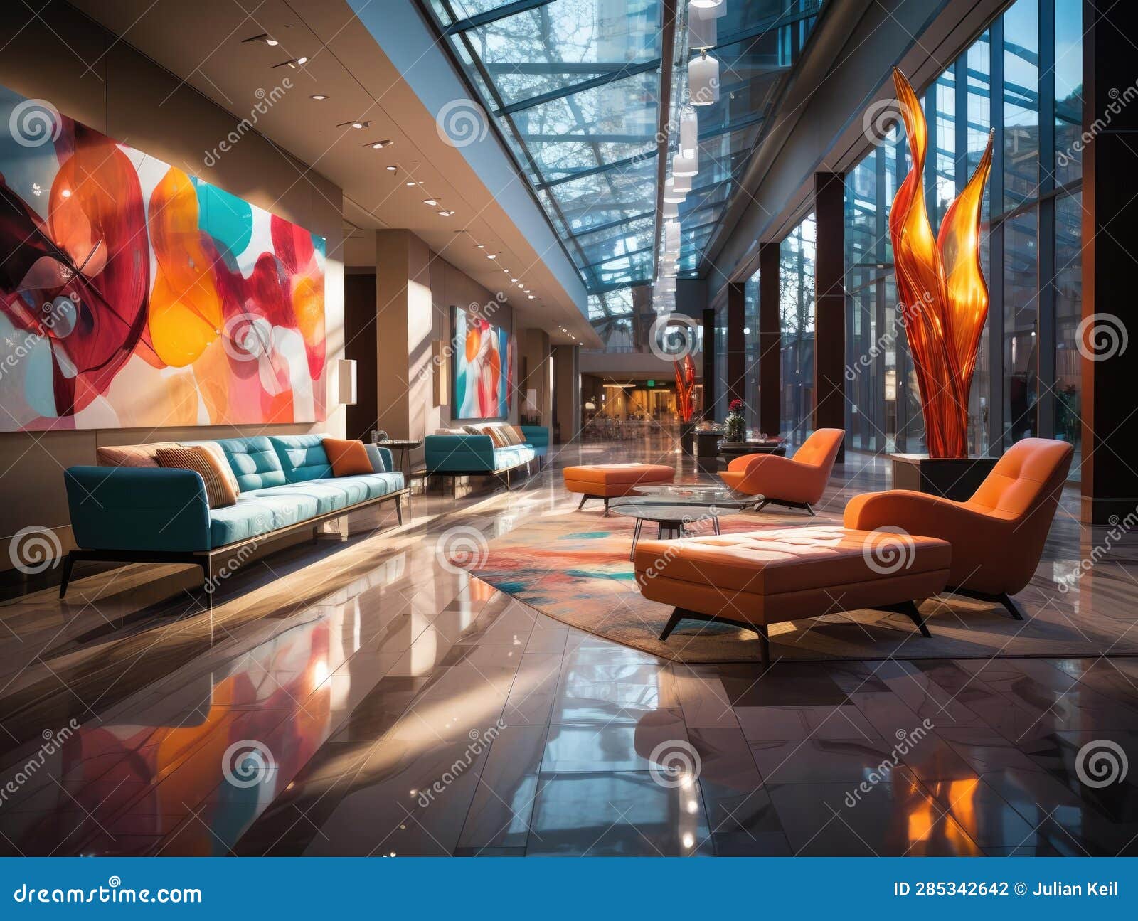 Modern Office Lobby with Interactive Art and Lighting Stock ...