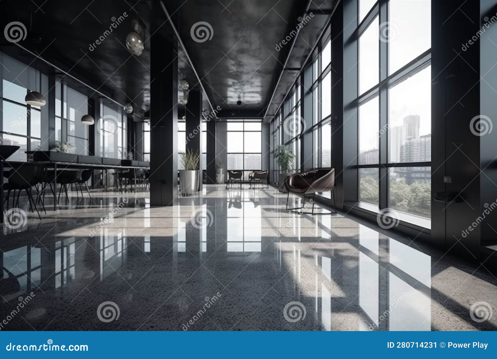 Modern Office Lobby Interior with Furniture and Daylight. 3D Rendering ...