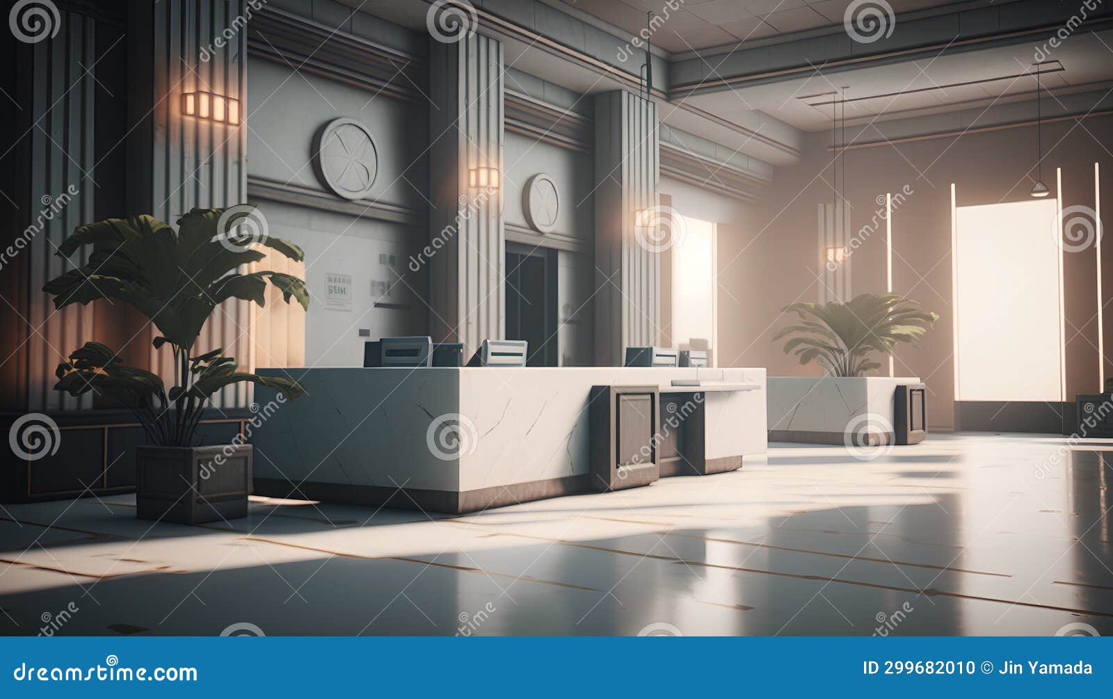 Modern Office Lobby Interior with Reception Desk. Mock Up, 3D Rendering ...