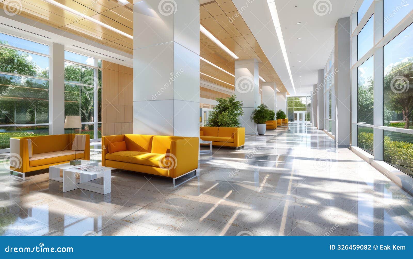Modern Office Lobby with Natural Light and Comfortable Seating, a ...