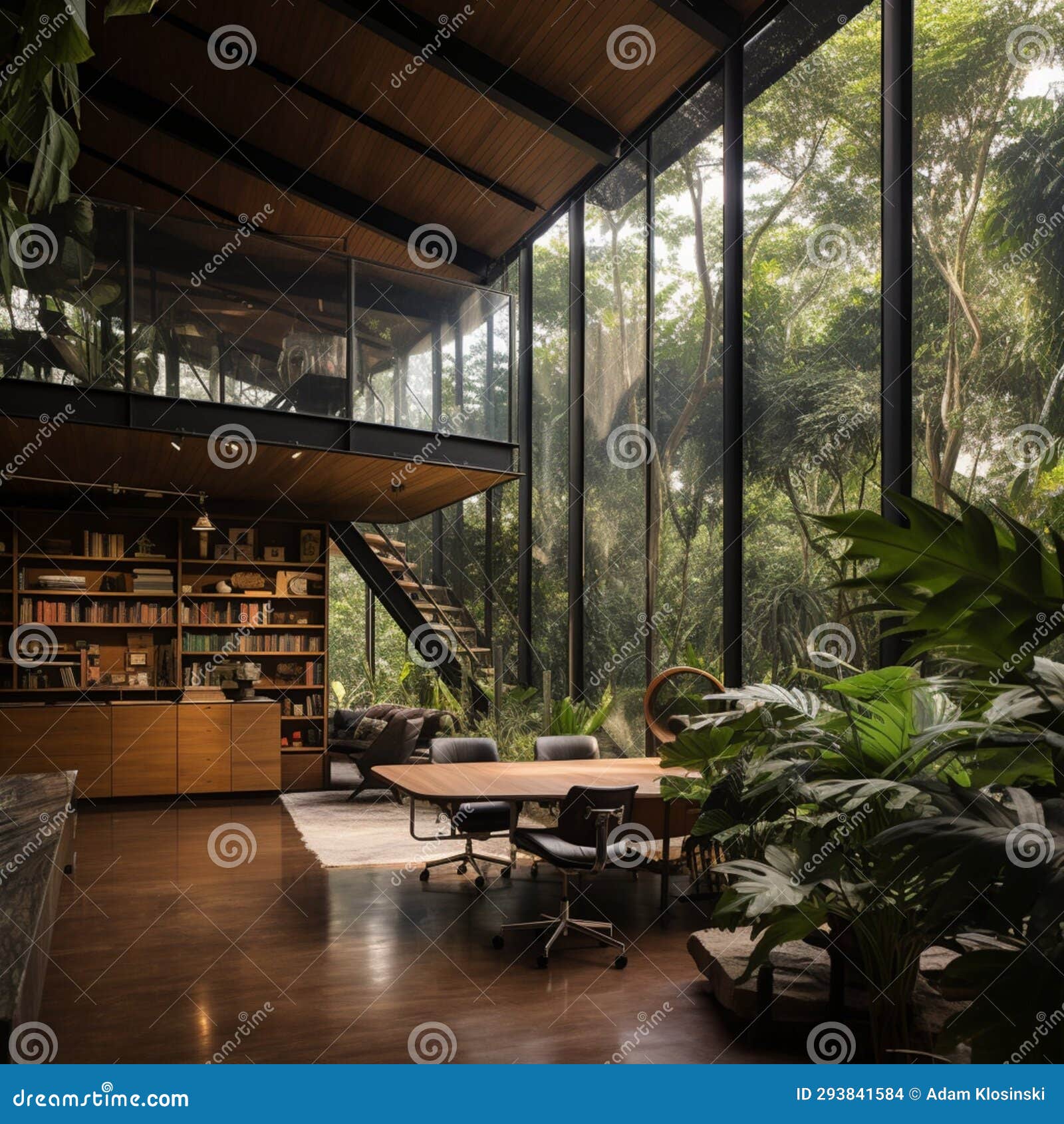 A Modern Office in a Loft Overlooking the Amazon Rainforest Stock ...