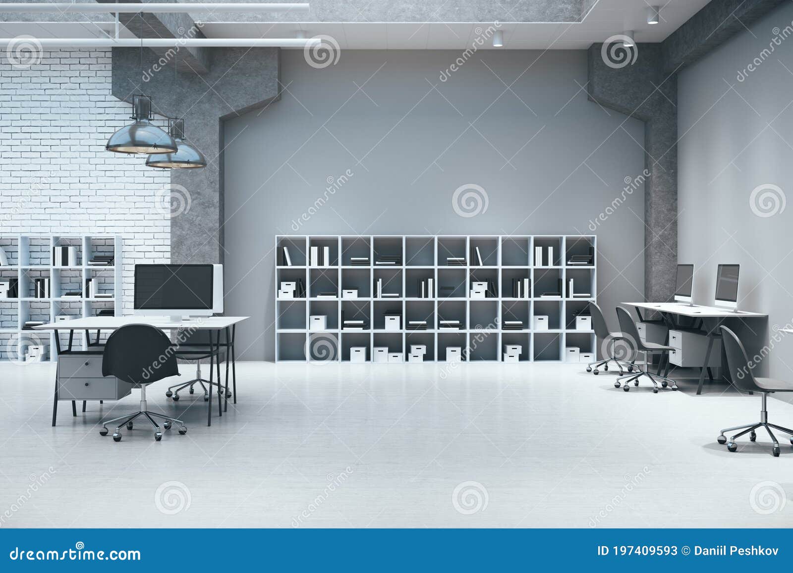 Modern Office in a Loft Style with Large Skylight Stock Illustration ...