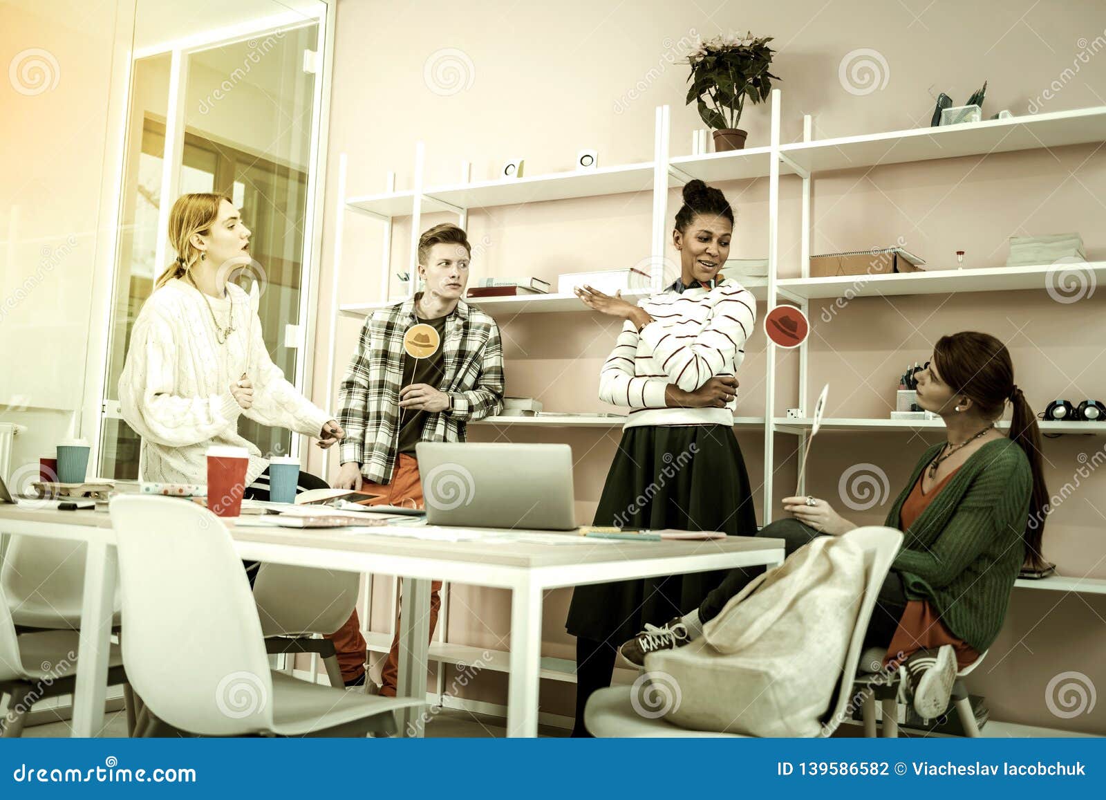 Modern Office Managers Using Six Thinking Hats for Discussion Stock ...