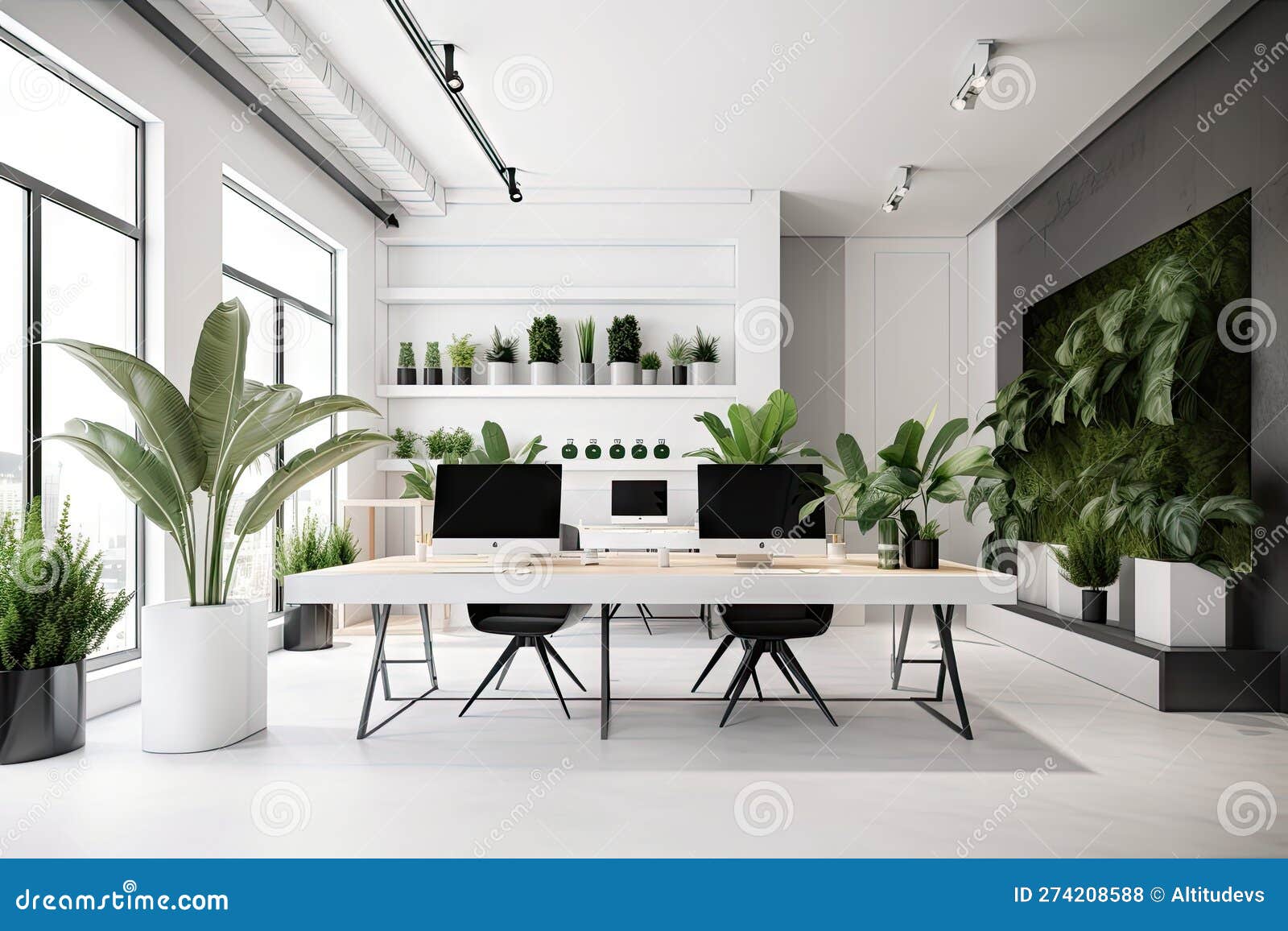 Modern Office, with Minimalist Decor and Plants for Greenery Stock ...