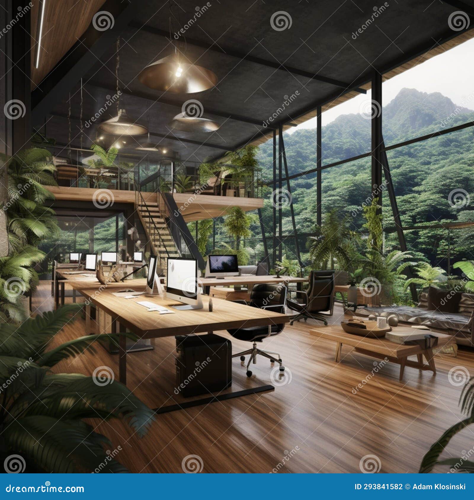 A Modern Office in a Loft Overlooking the Amazon Rainforest Stock Photo ...
