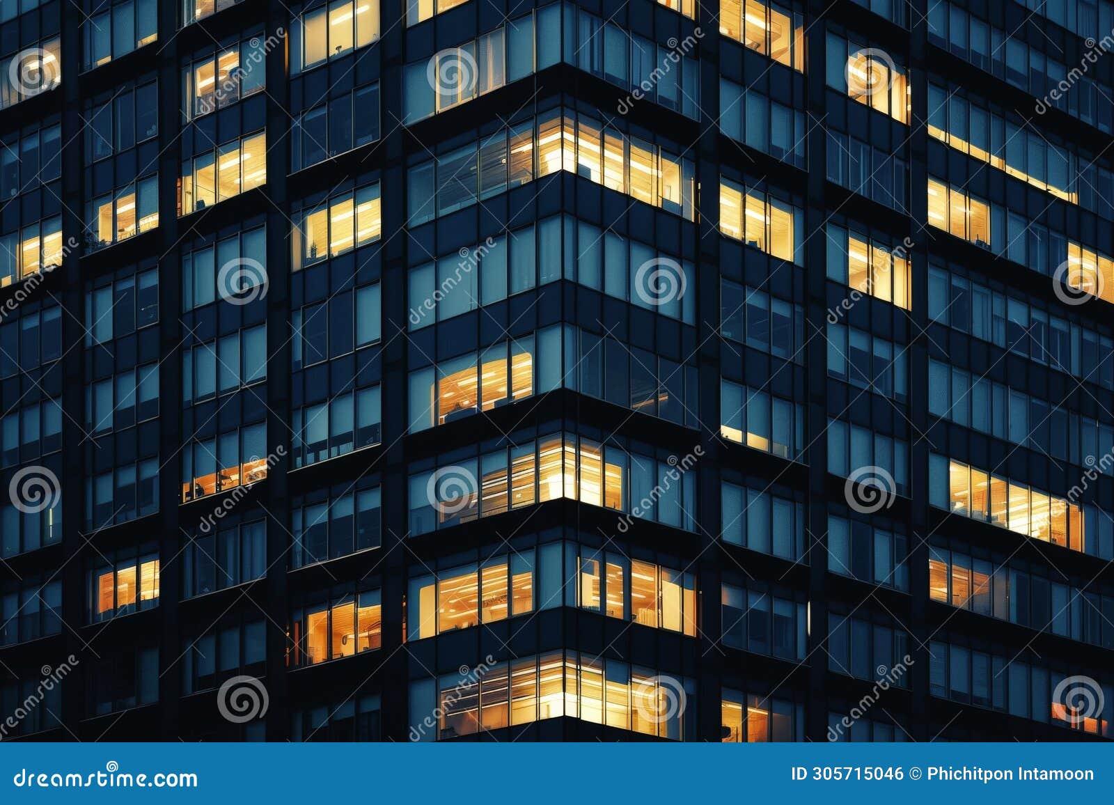 Modern Office with Night Time Illumination and Shadows, Business People ...