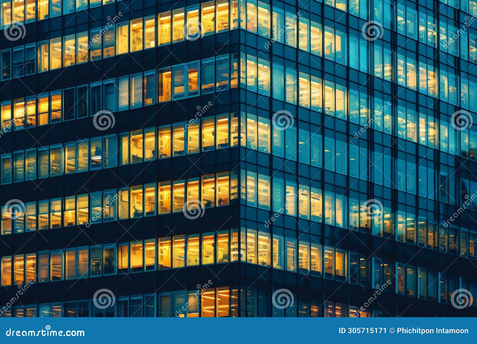 Modern Office with Night Time Illumination and Shadows, Business People ...