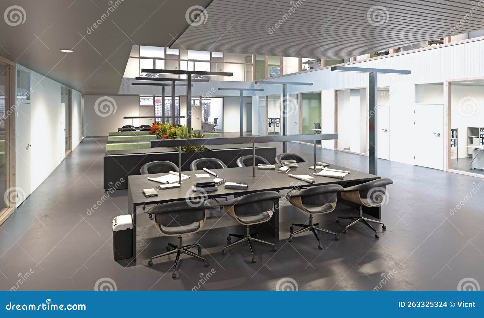 Modern Office with Open Space Stock Illustration - Illustration of ...