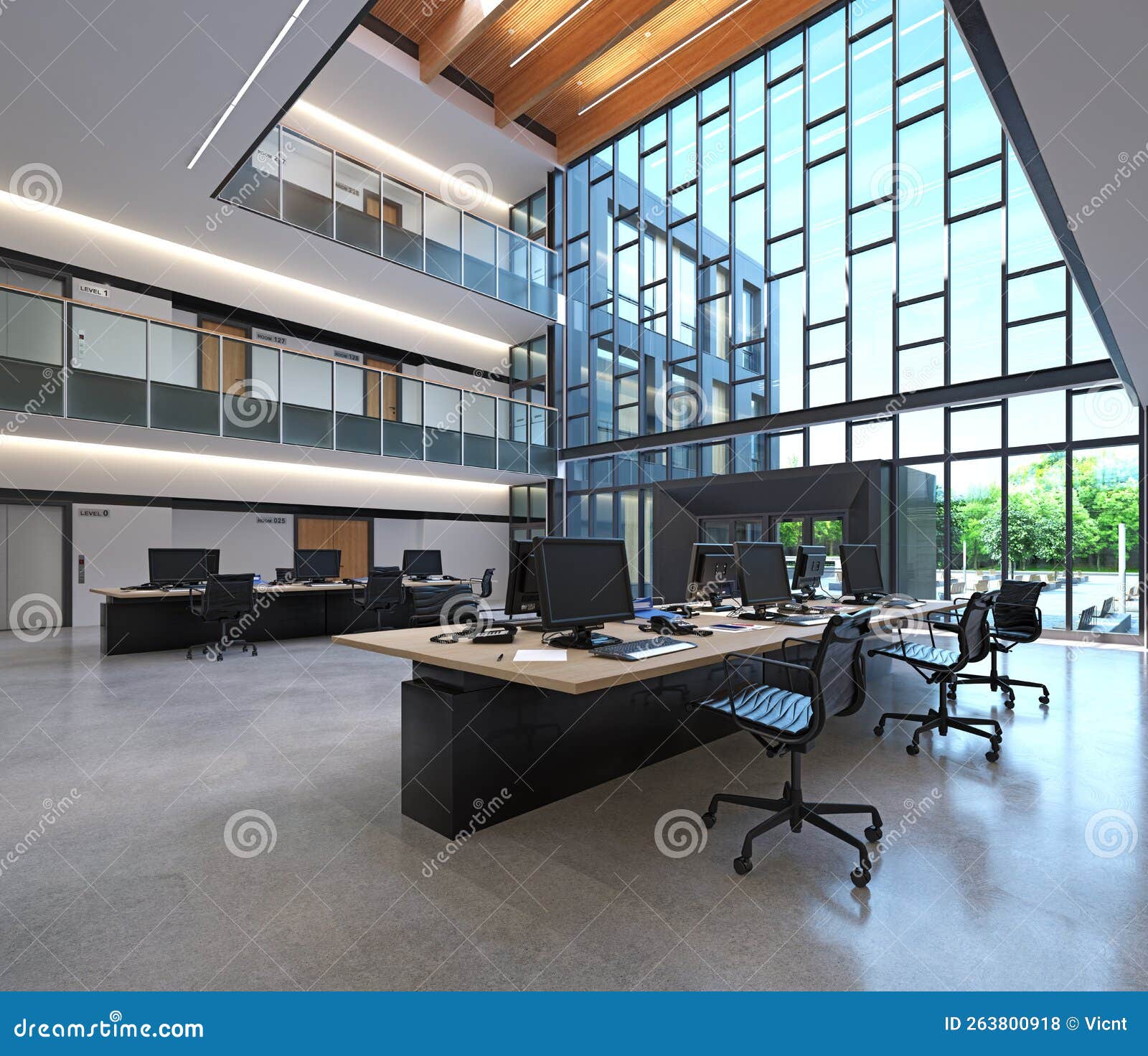 Modern Office with Open Space Stock Photo - Image of glass, corporation ...