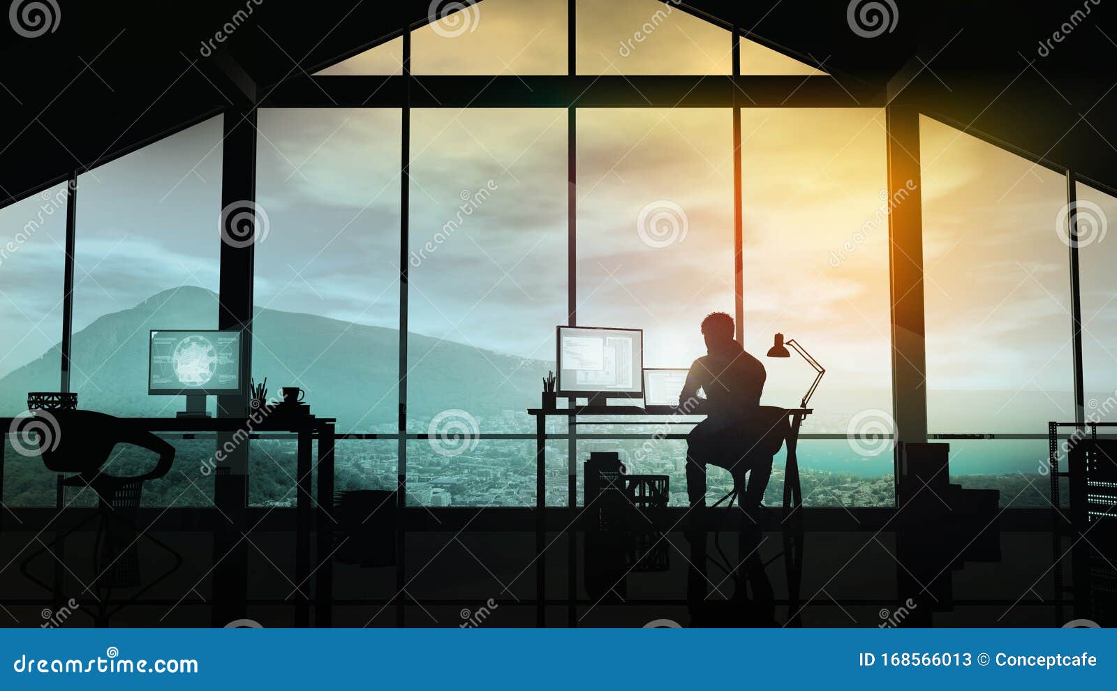 The Web Developer Works in the Office in the Evening. Stock Image ...
