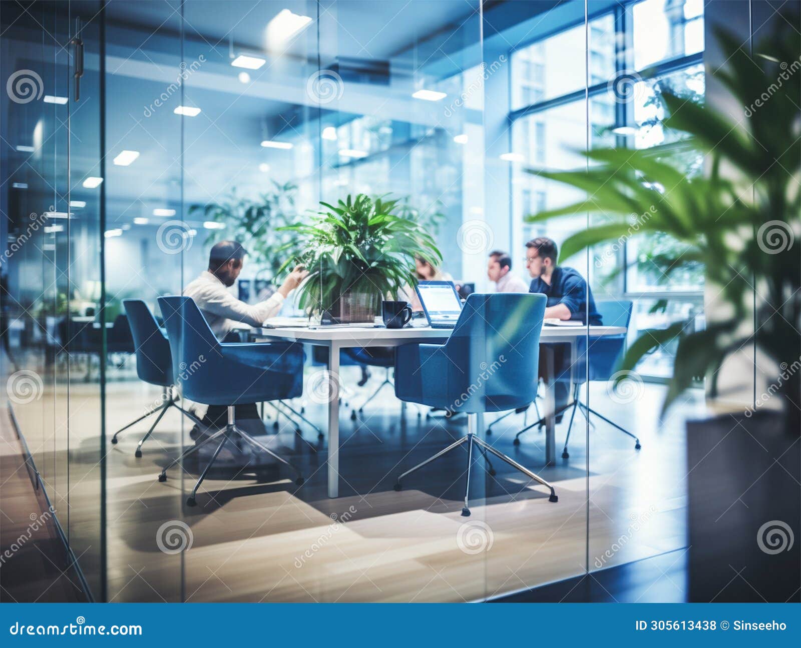 Modern Office with People Working Stock Illustration - Illustration of ...