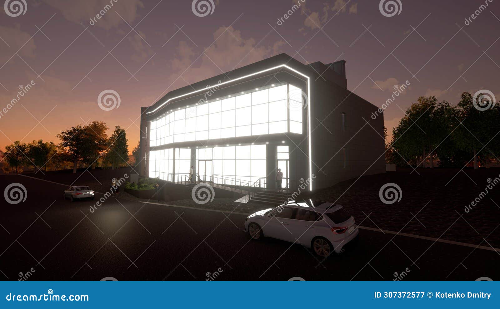 Modern Office Project, Shop Building. 3d Graphics. Architectural ...