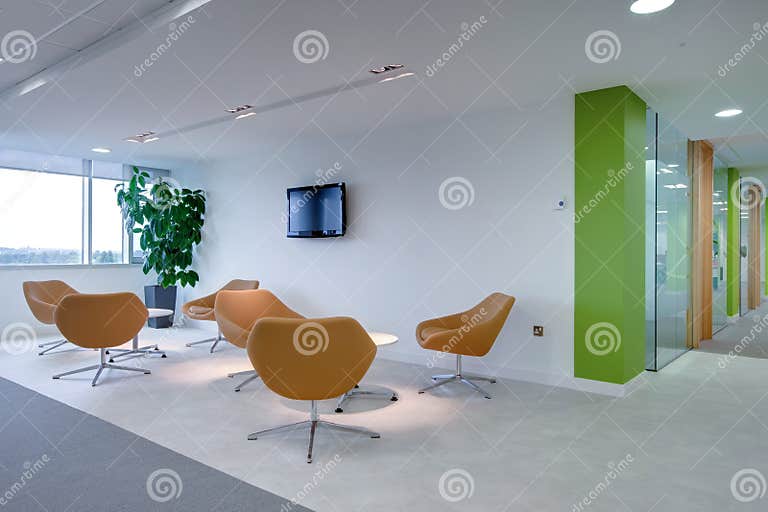 Modern Office Reception Area Stock Image - Image of orange, simple ...