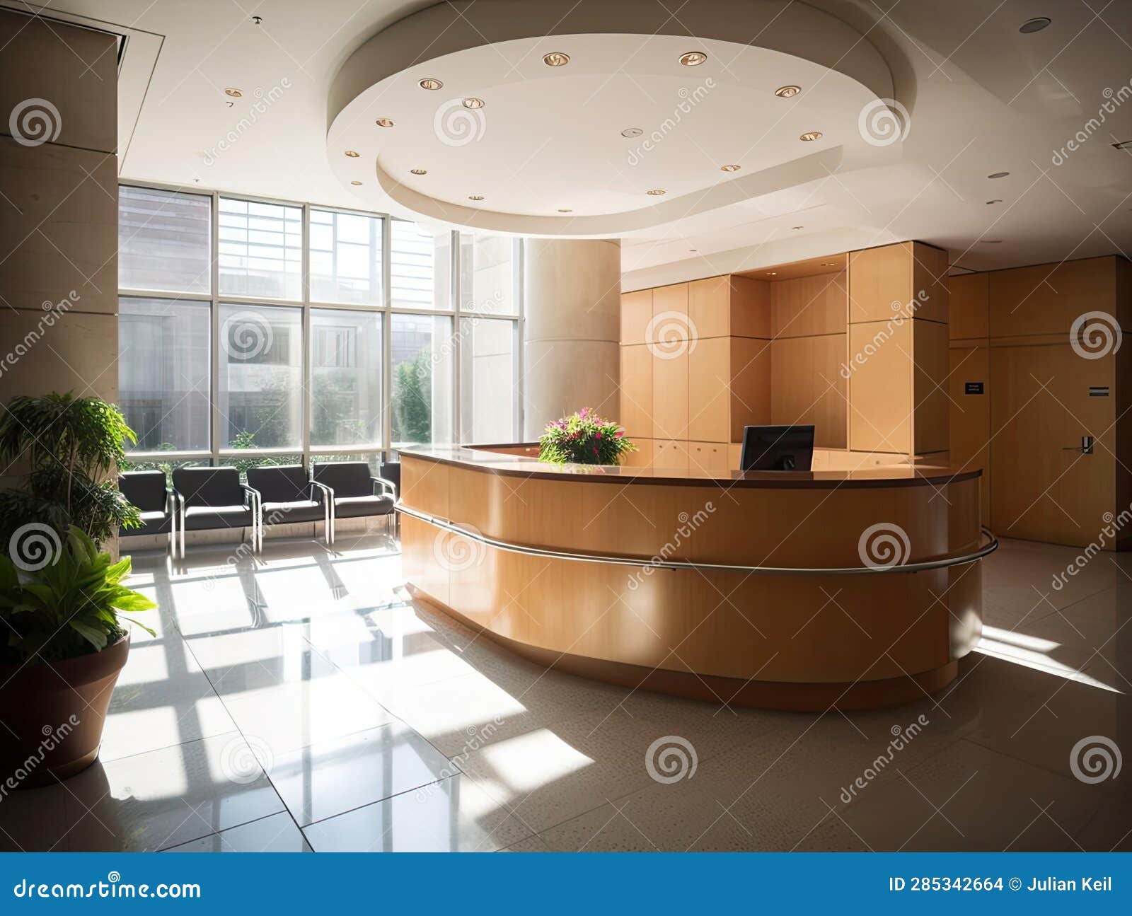 Modern Office Reception Area with Clean Lines Stock Illustration ...