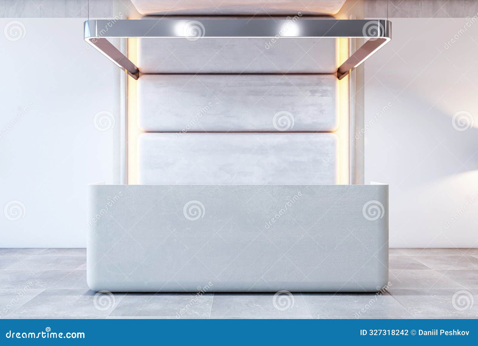 Modern Office Reception Desk with LED Lighting on a Plain Background ...