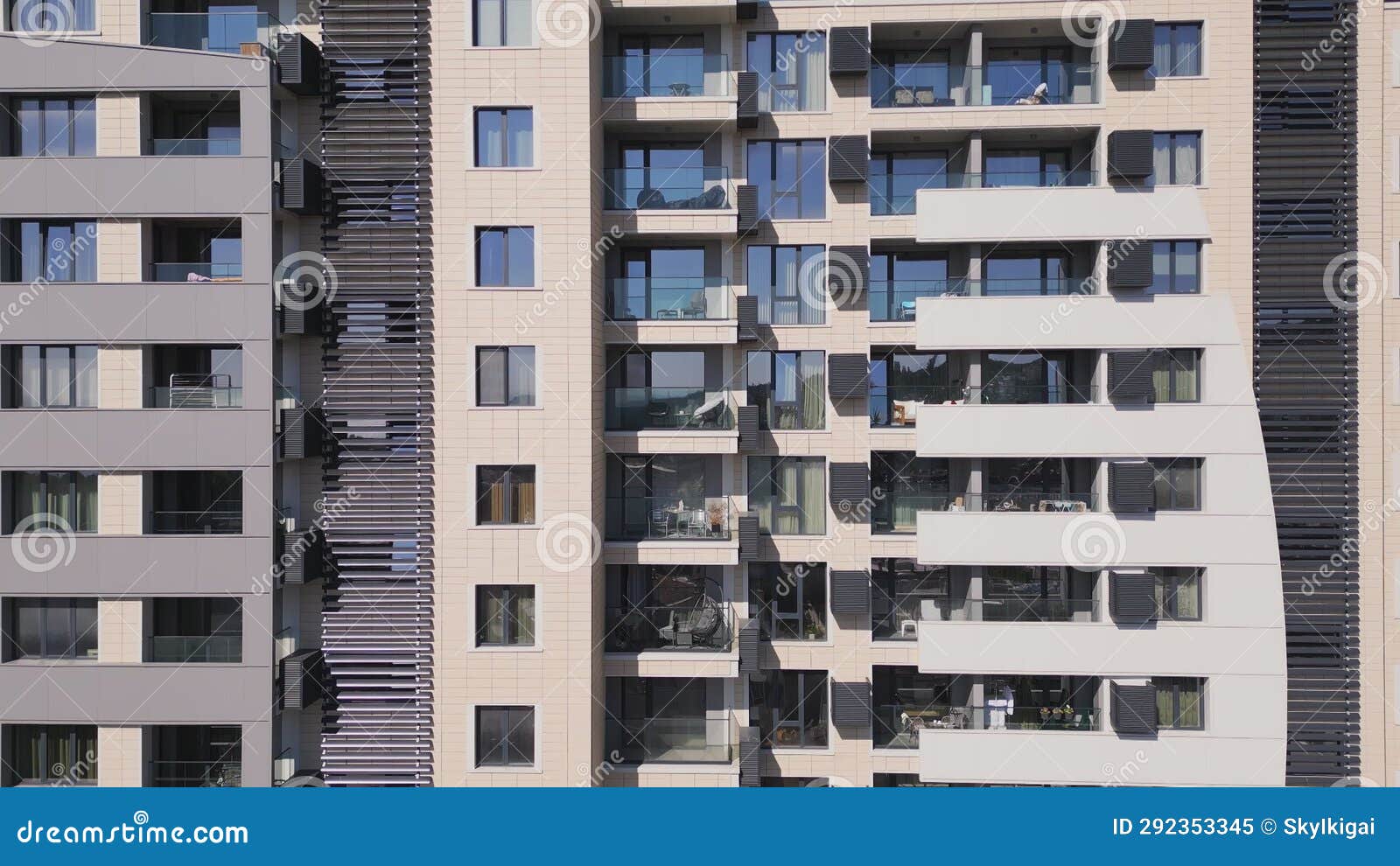 Modern Office or Residential Building Facade Background. Drone Flight ...