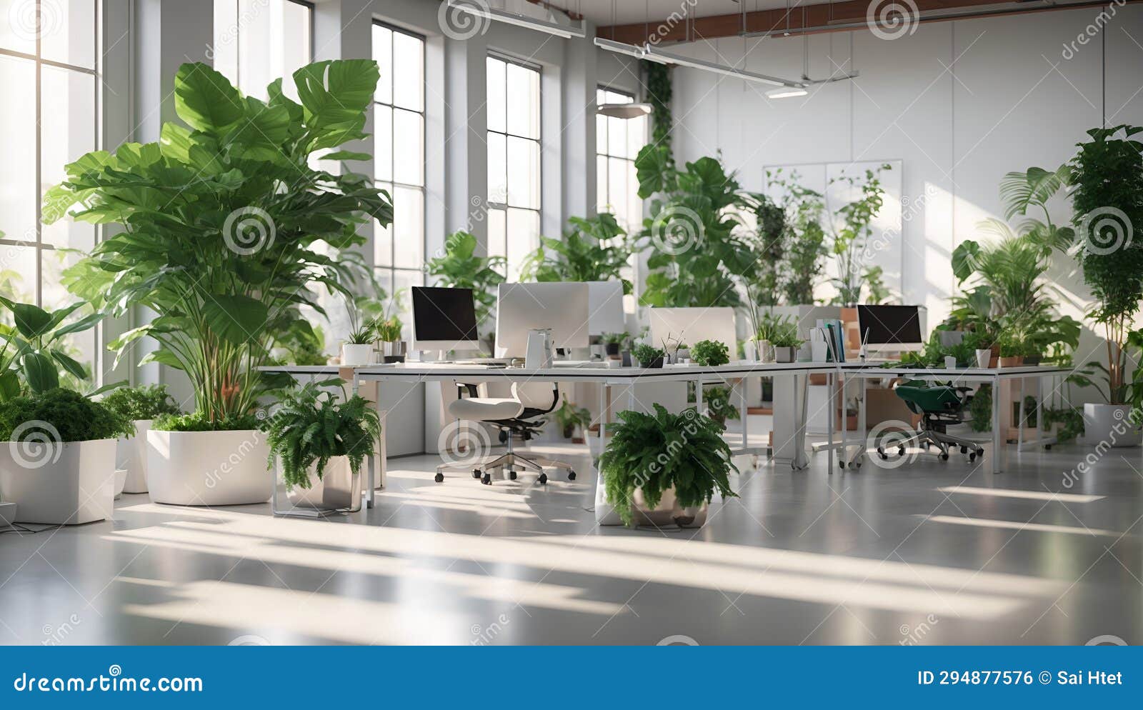 Modern Office Room Decorated with Indoor Plants Stock Photo - Image of ...