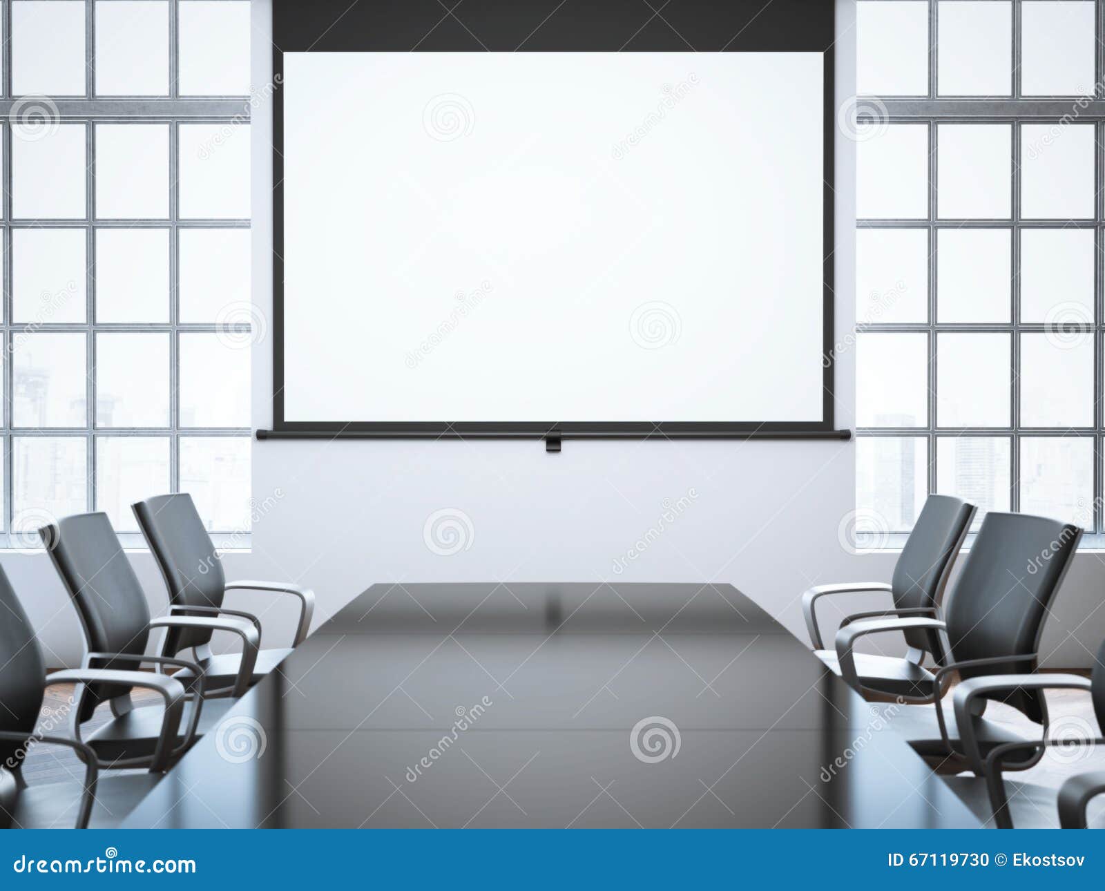 Modern Office Room with Projector Screen. 3d Rendering Stock Photo ...
