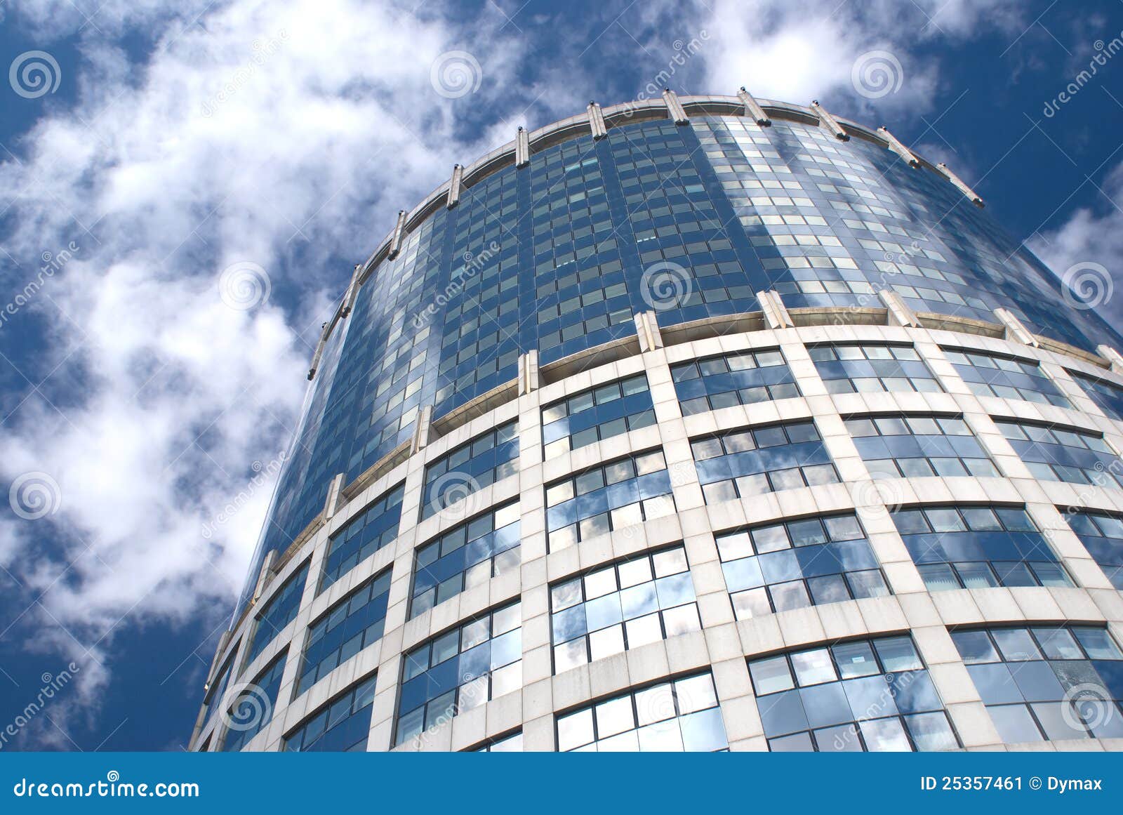 Modern Office Round Tower Building Over Cloudy Sky Stock Image - Image ...