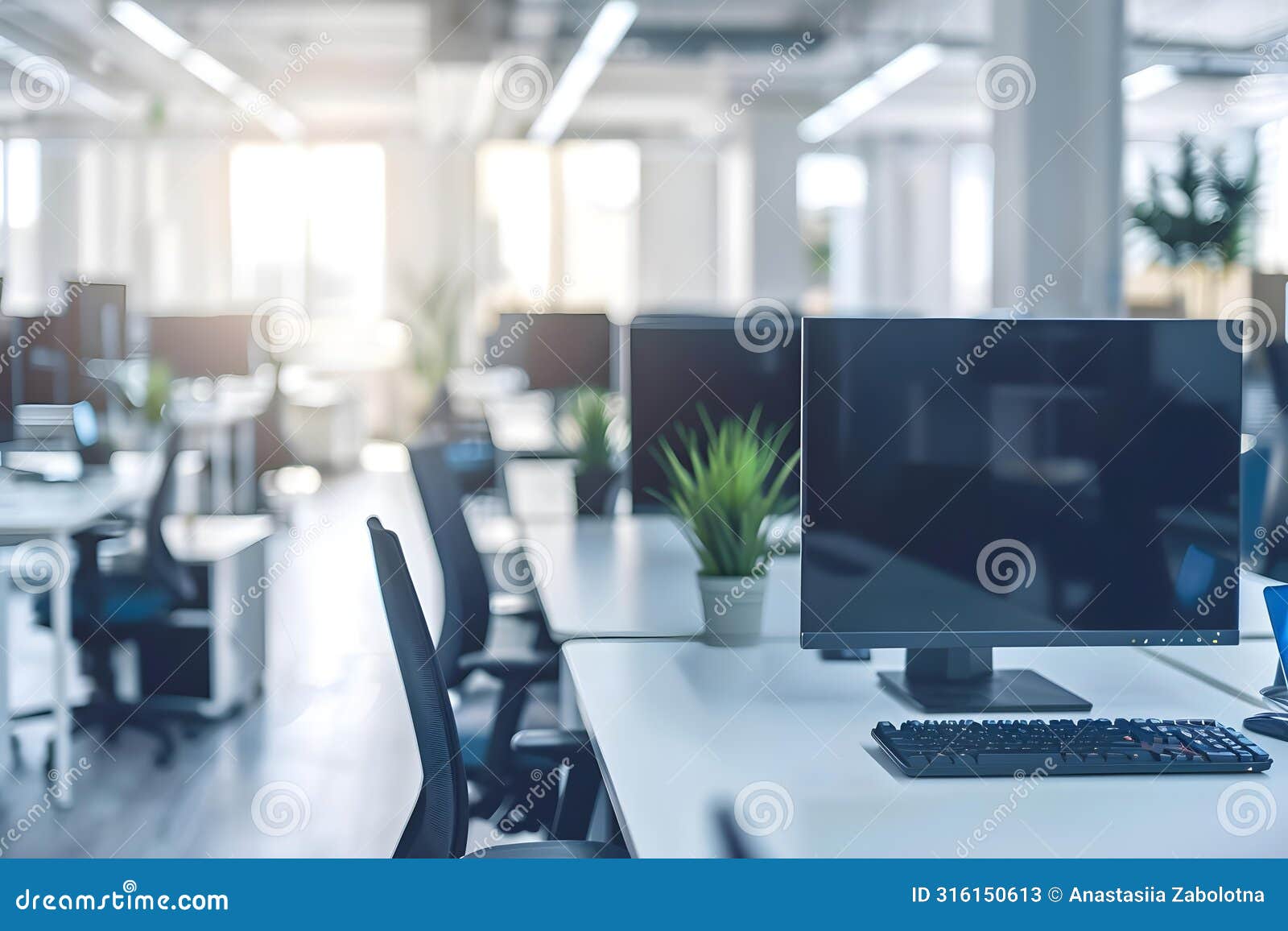 Concept Modern Office Design, Modern Office with Rows of Desks in a ...