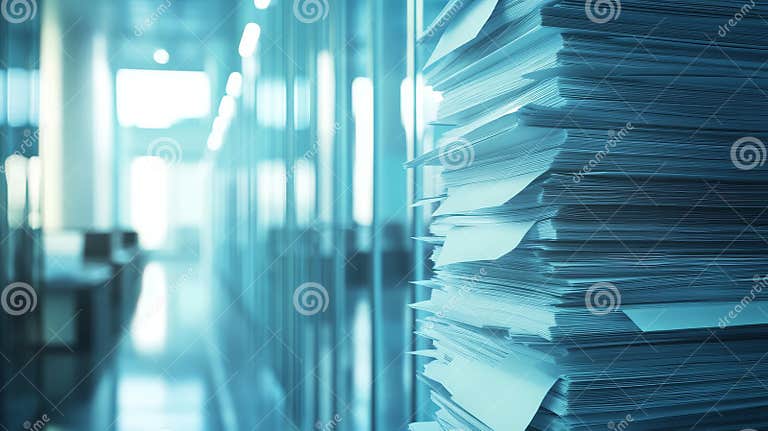 A Modern Office Scene with Stacks of Labeled Documents, Set Against a ...