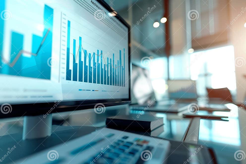Modern Office Setup with Multiple Screens Displaying Data Charts and ... Modern Office Setup with Multiple Screens Displaying Data Charts and ...
