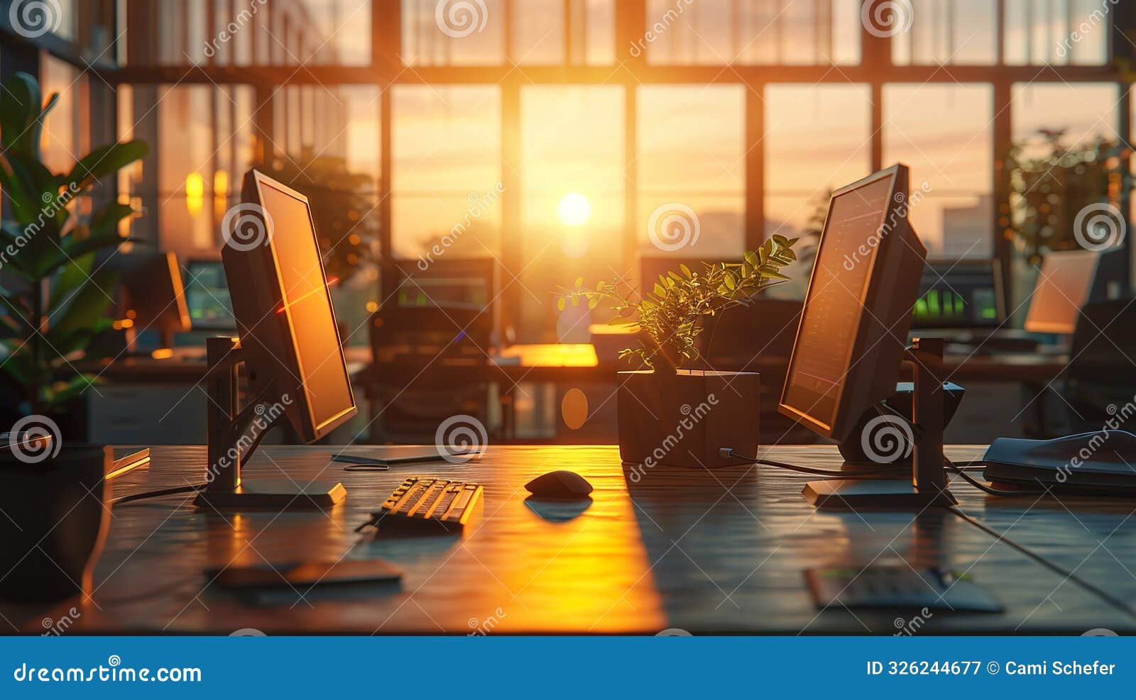 A Modern Office Setup with Several PC Computer Workstations Arranged in a Row. Stock Image ...