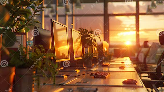 A Modern Office Setup with Several PC Computer Workstations Arranged in ...