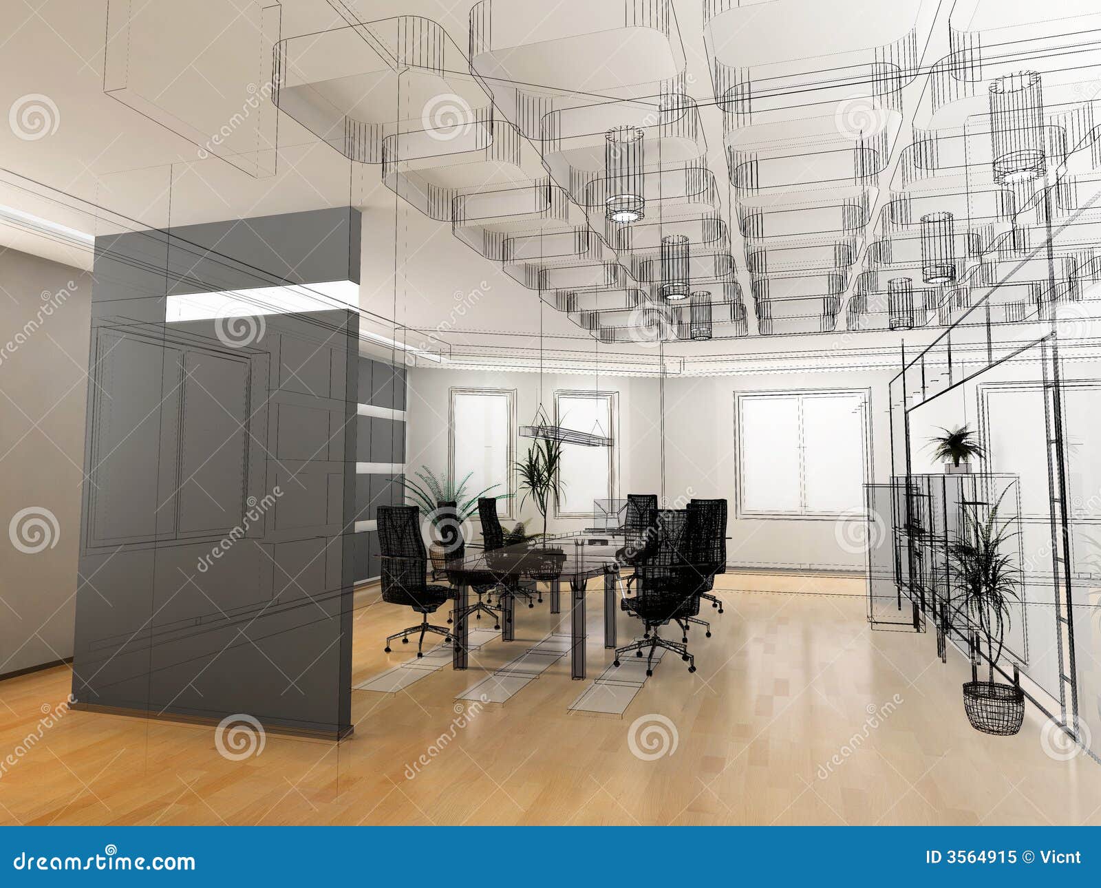The modern office sketch stock image. Image of light, room - 3564915