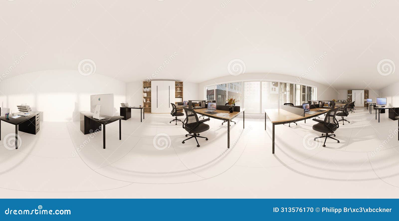 Modern Office Space Captured in a 360-degree Panoramic View at Daytime ...