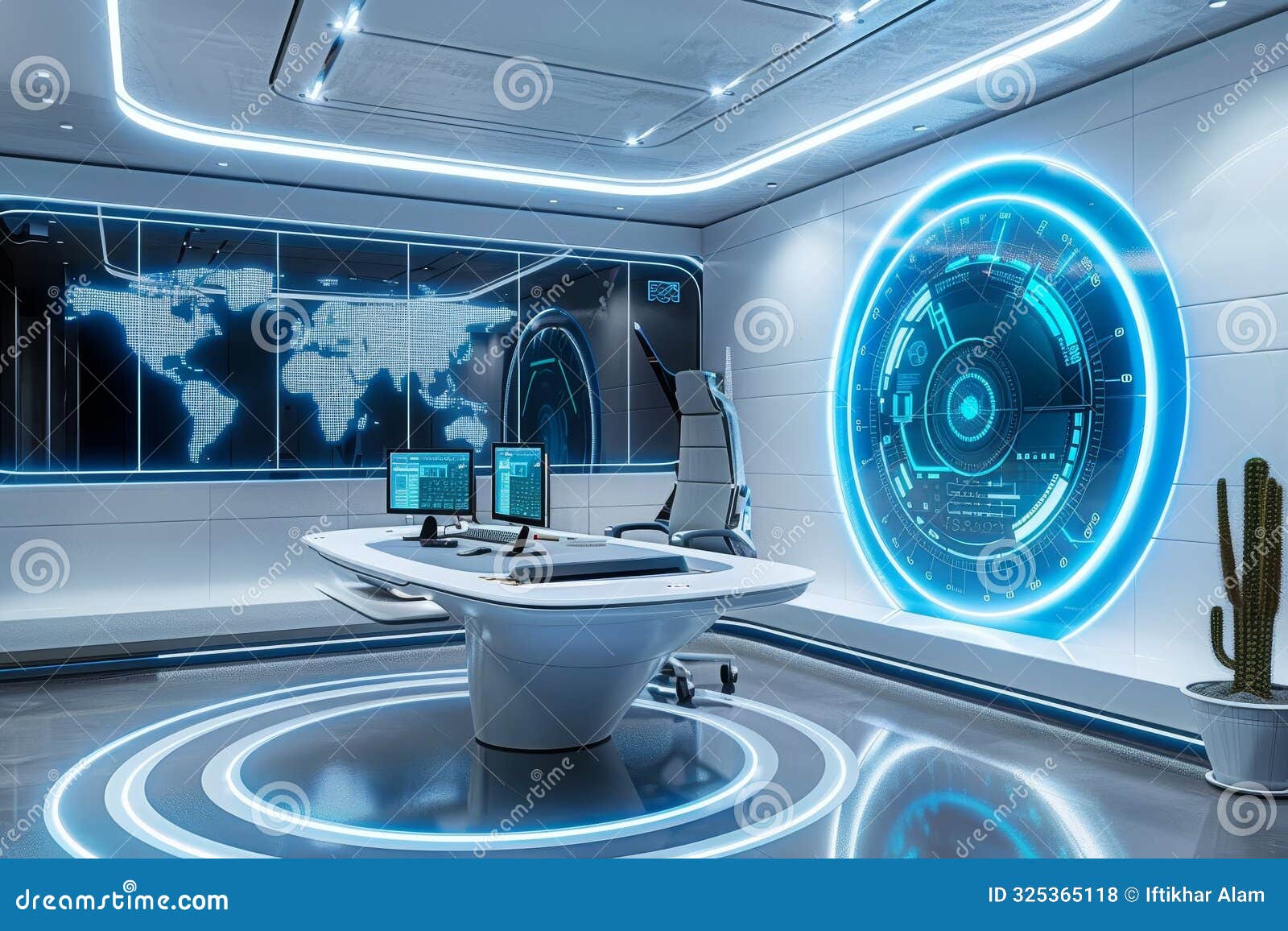 A Modern Office Space with Futuristic Lighting and Design, a Futuristic ...