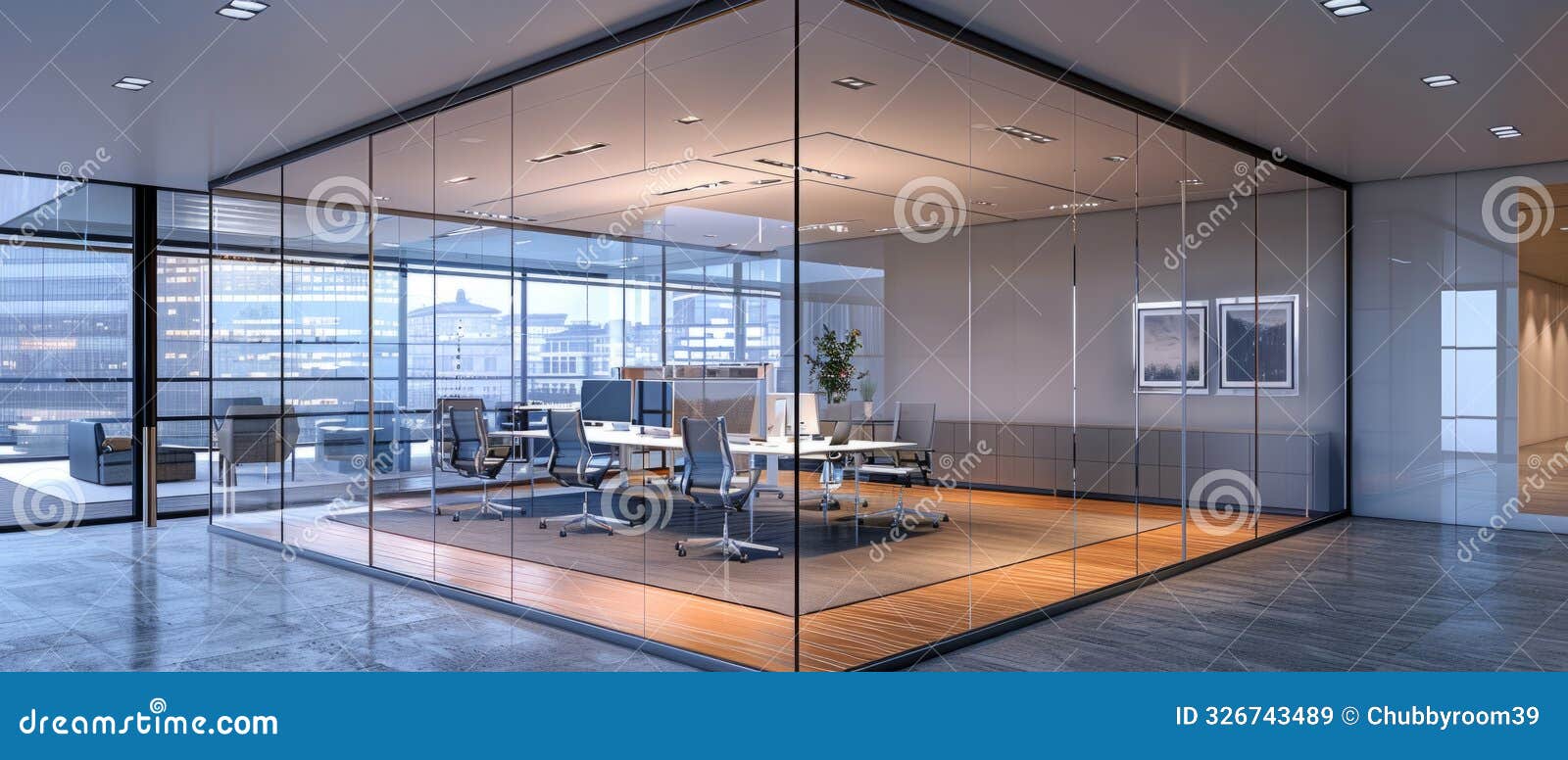 Modern Office Space with Glass Walls Featuring a Spacious Interior ...