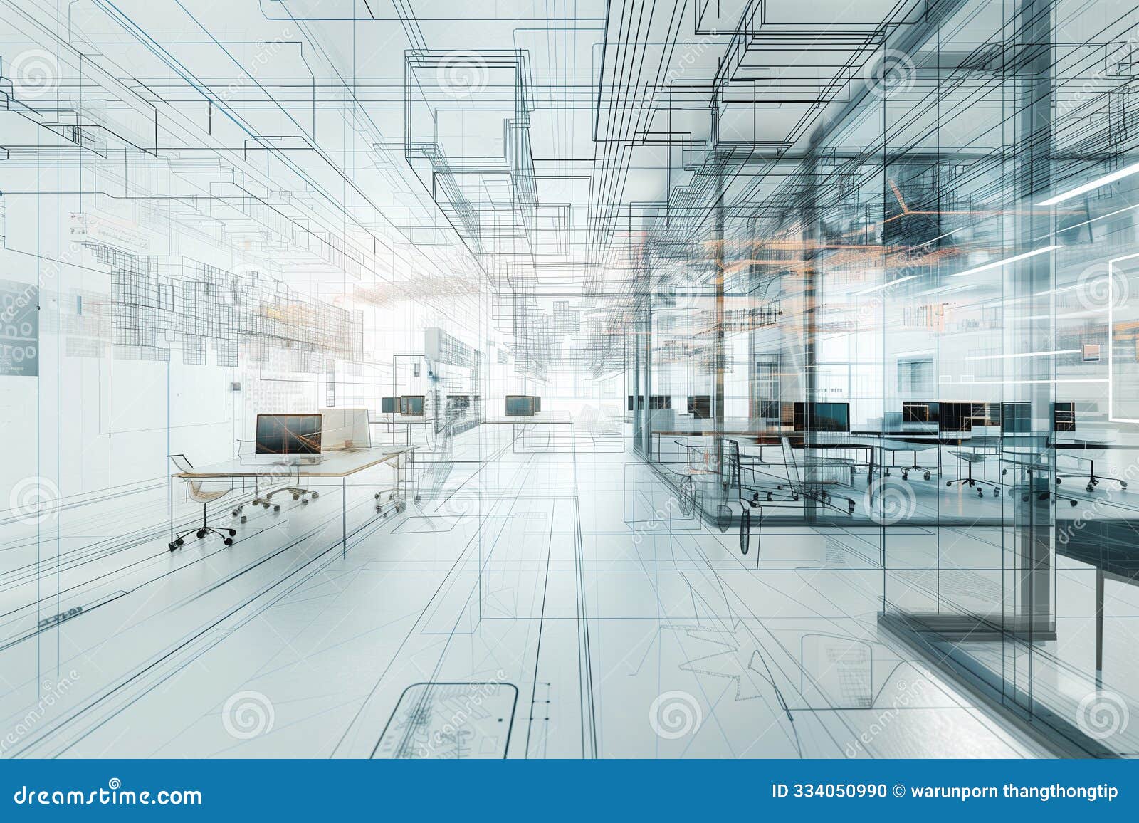 Modern Office Space Interior Blueprint Floor Plan with Architectural ...