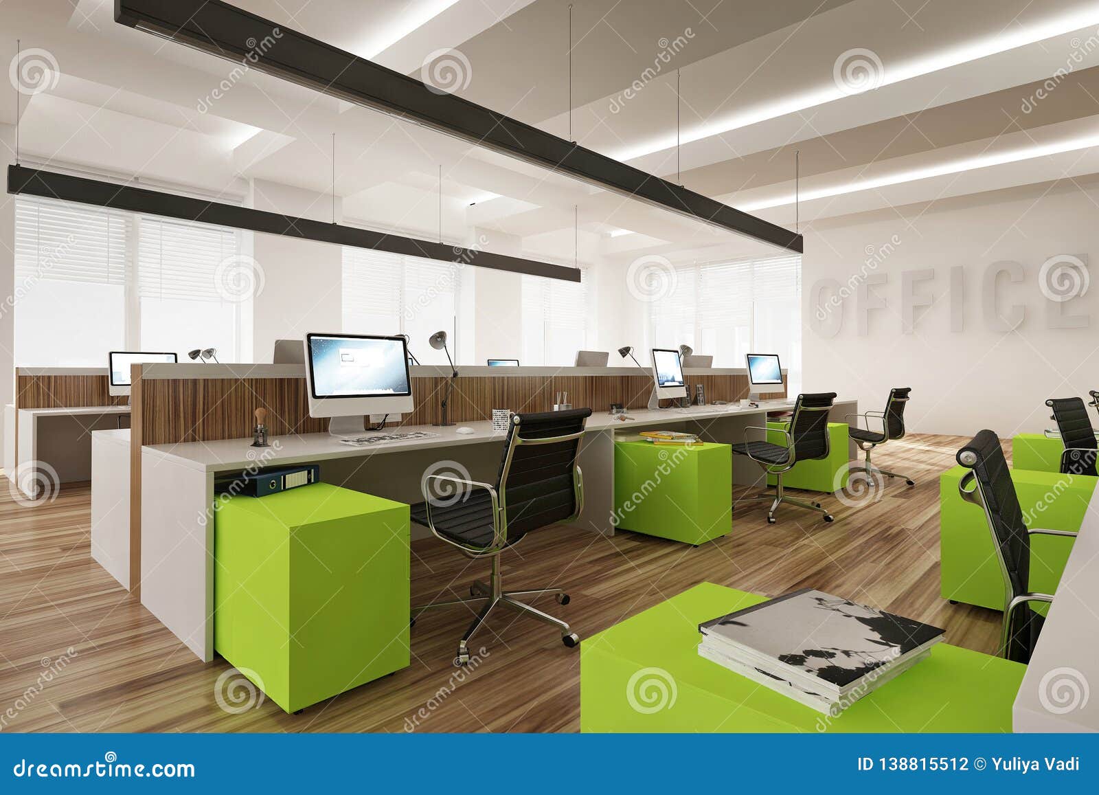 Modern Computer Office Open Space Interior. 3d Rendering Stock ...