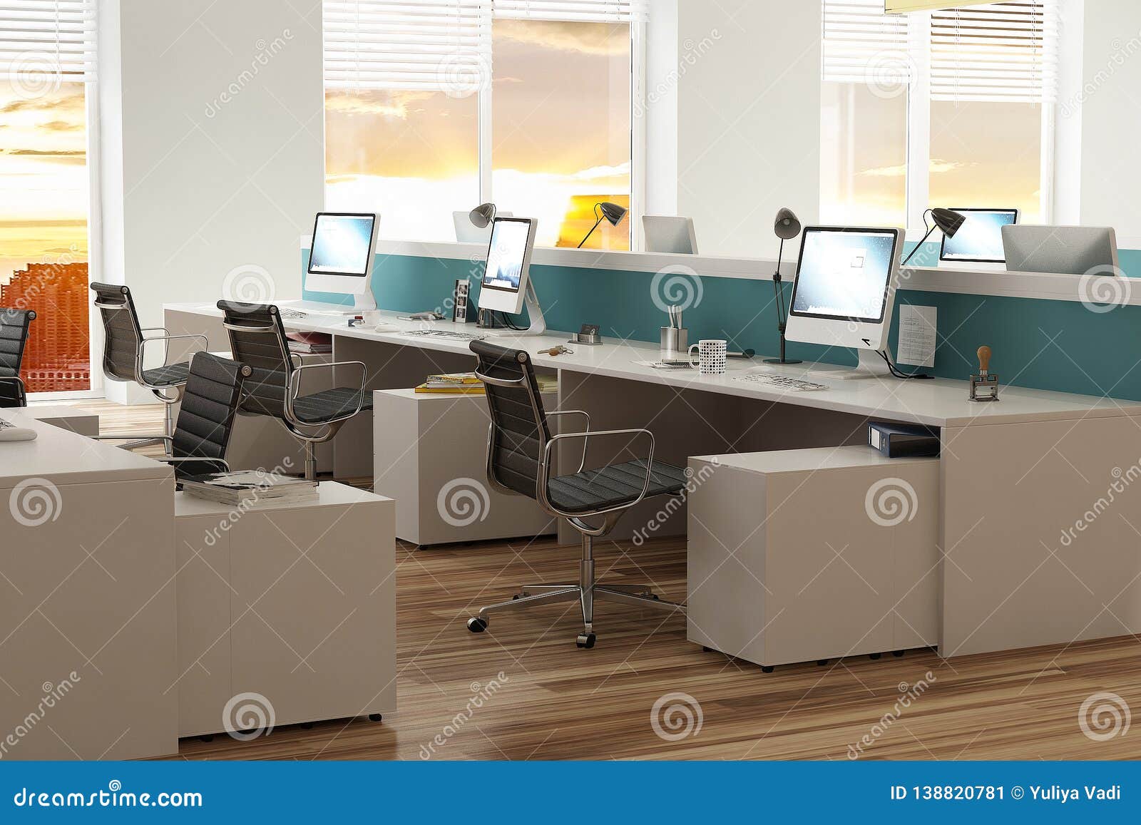 Modern Computer Office Open Space Interior. 3d Rendering Stock ...