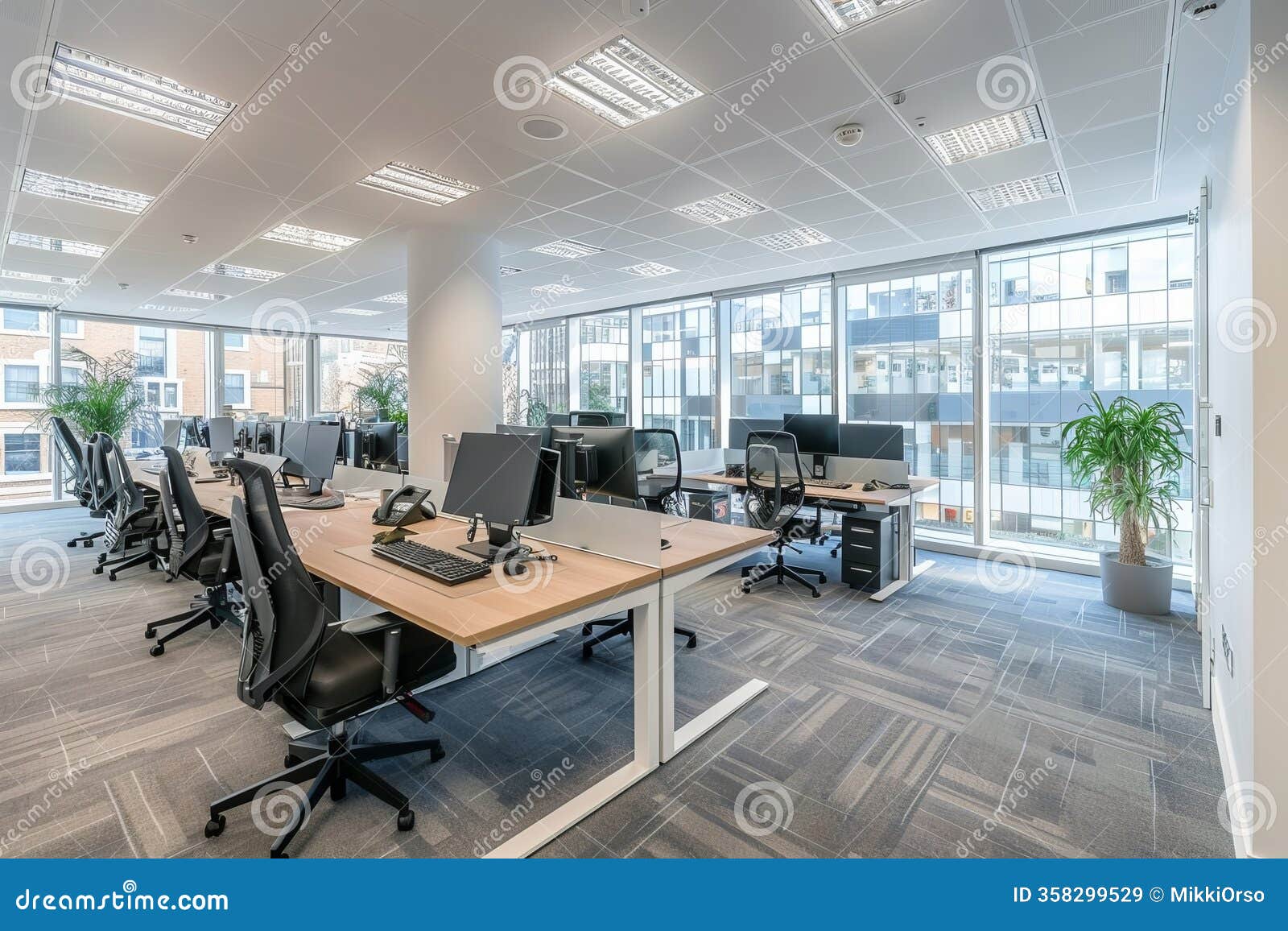 Modern Office Space with Stylish Desks and Ergonomic Workstations for ...