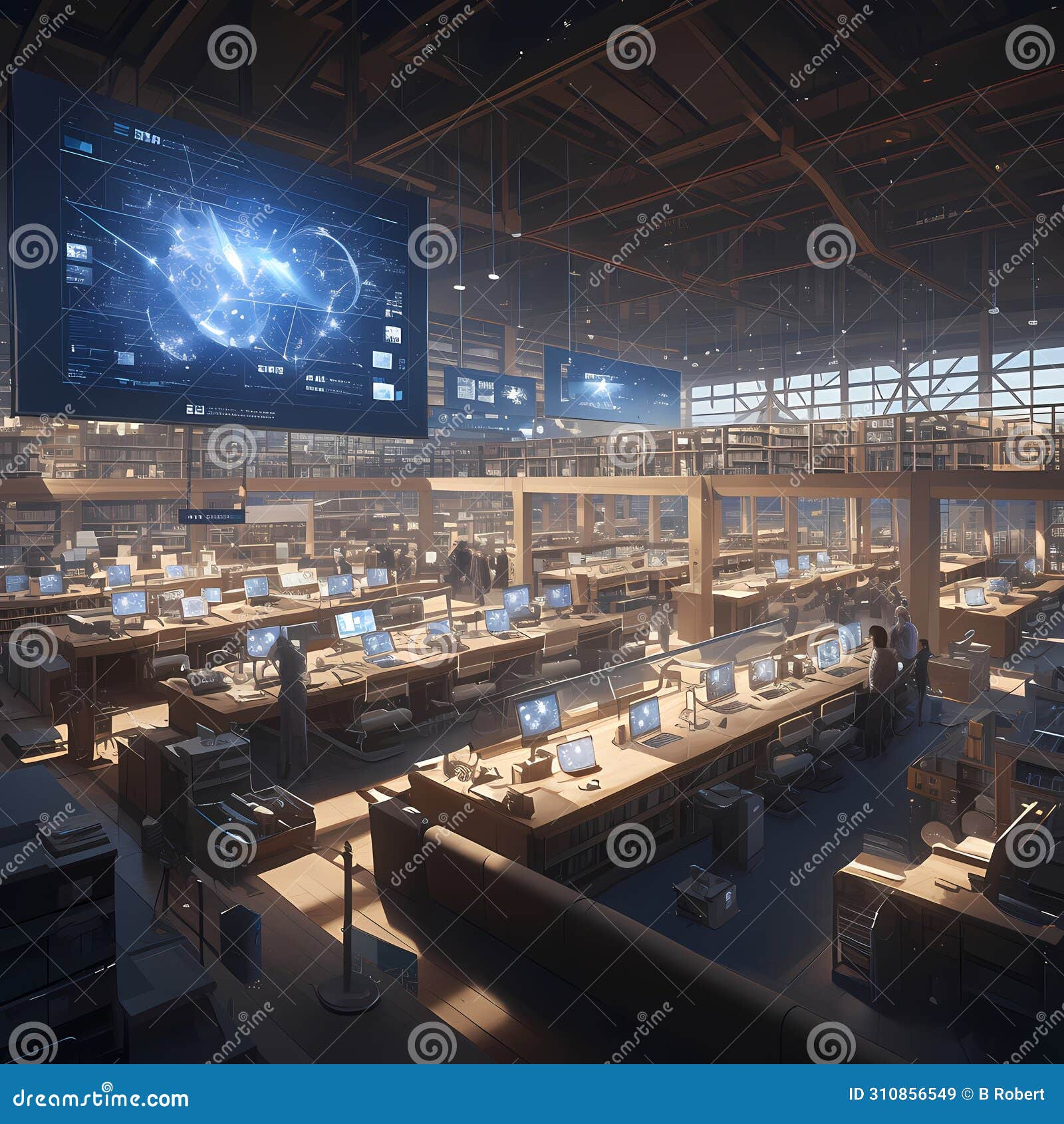 Modern Office Space with Technology Focus Stock Illustration ...