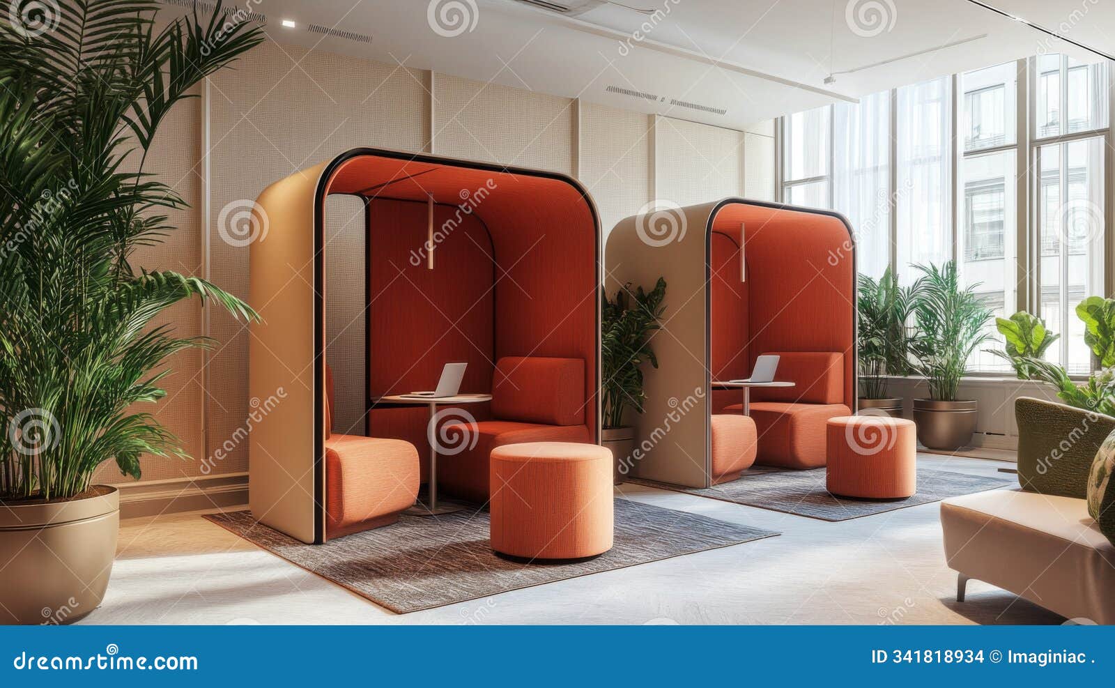 Modern Office Space with Two Private Enclosures and a Lounge Area Stock ...