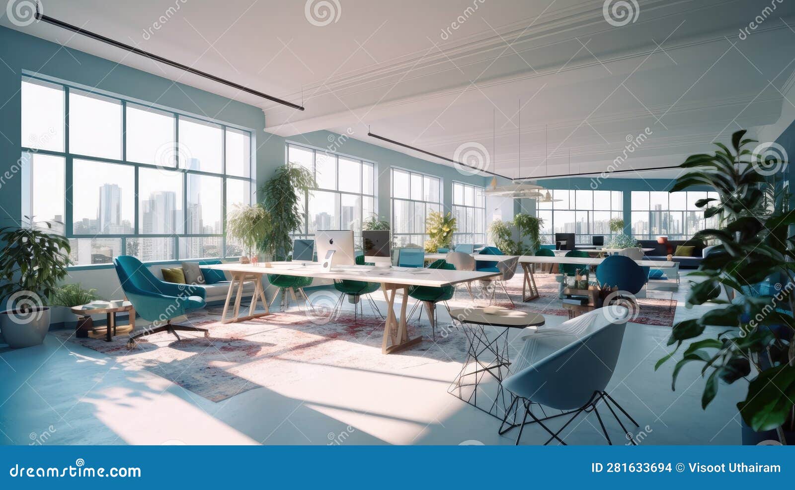 Modern Office Space with Waiting Room, Bright Coworking Office Interior ...