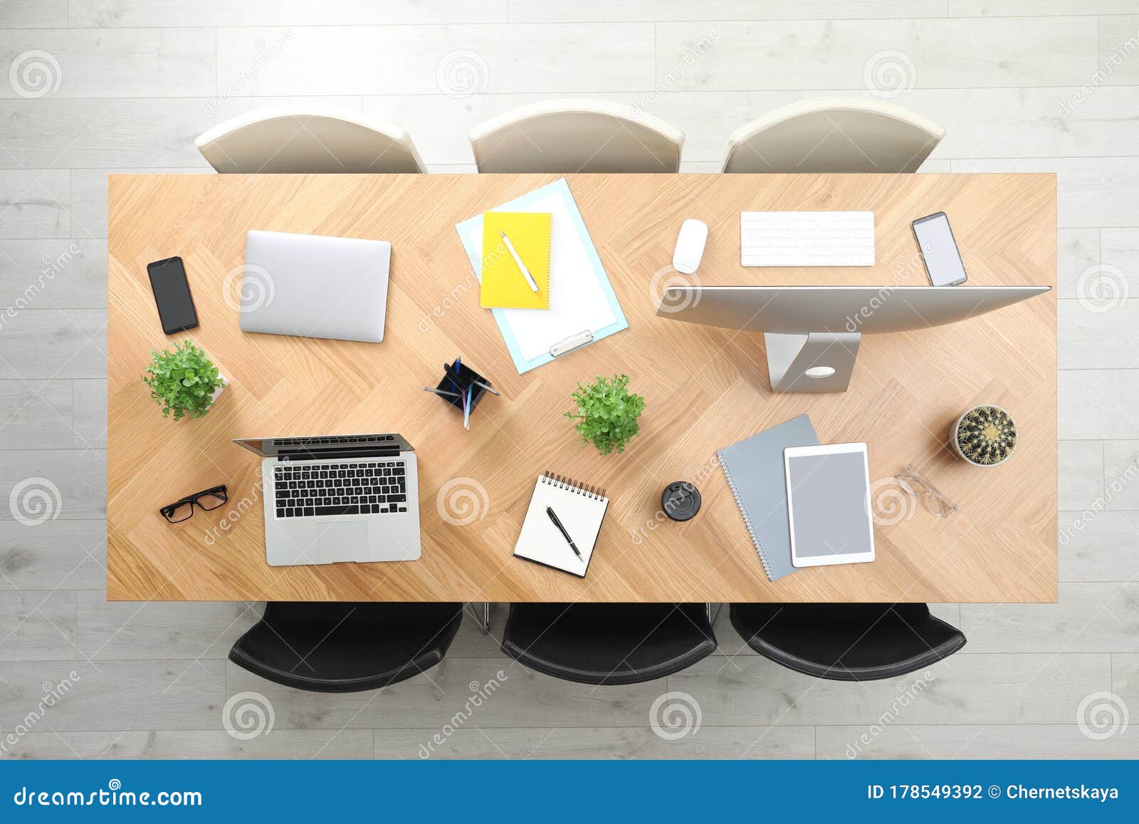 Modern Office Table with Devices and Chairs Stock Photo - Image of ...