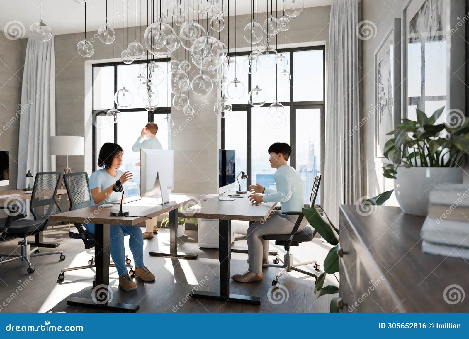 Modern Office with Team of it Professionals with Floor-to-ceiling ...