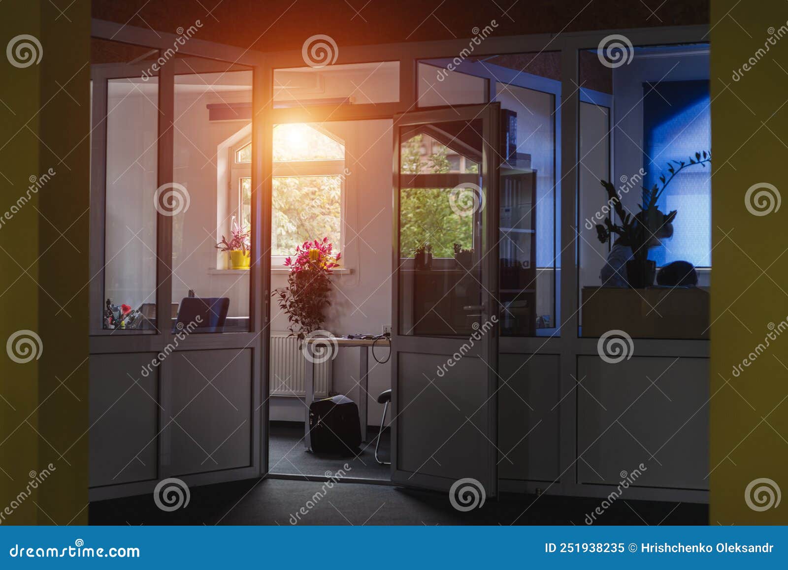 Modern Office with Transparent Glass Doors Stock Image - Image of ...