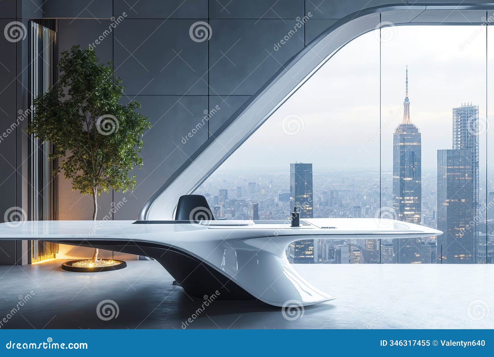 A Modern Office with a View of the City Stock Image - Image of space ...