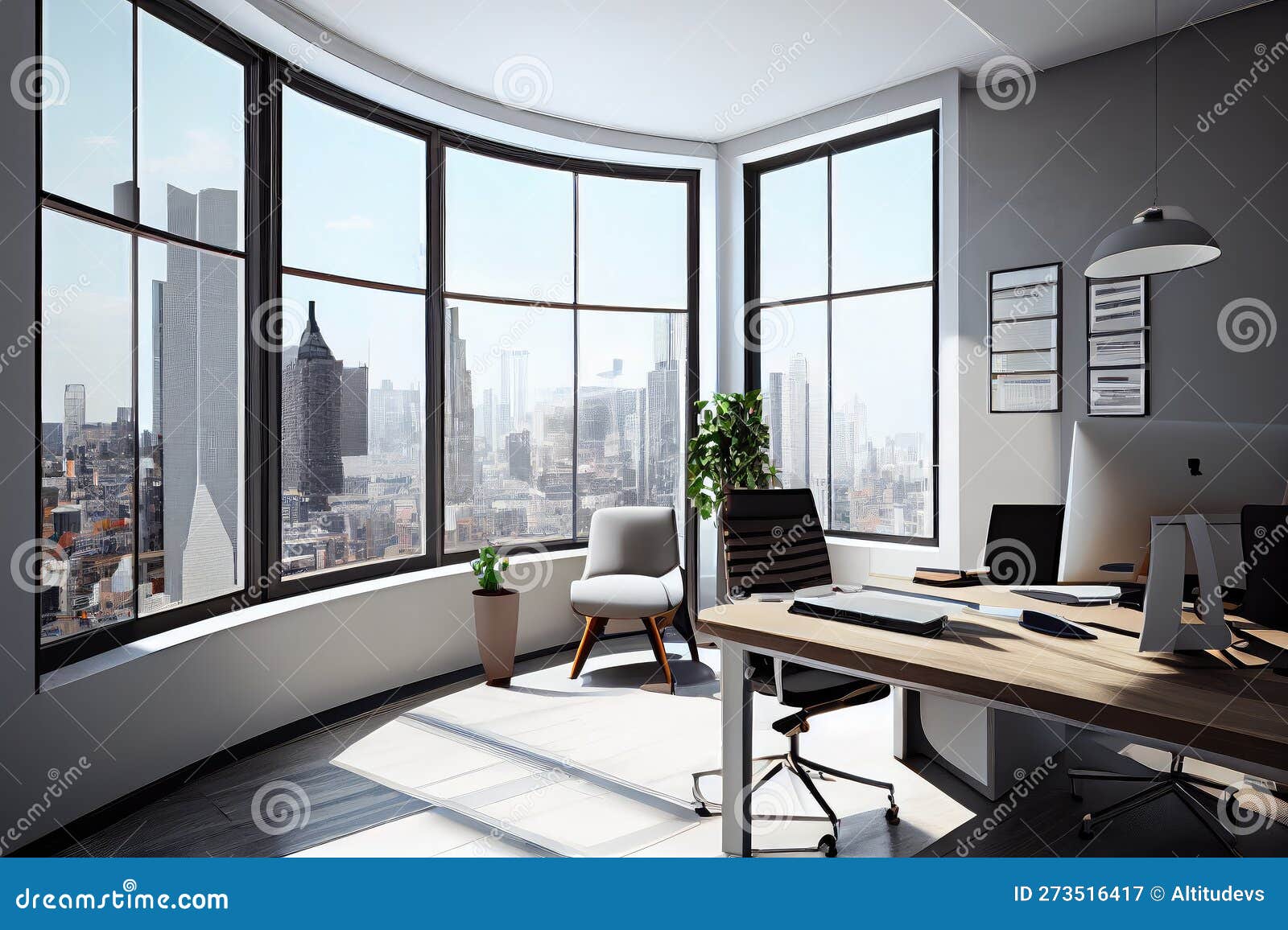 Modern Office with a View of the City and Plastic Windows Stock ...